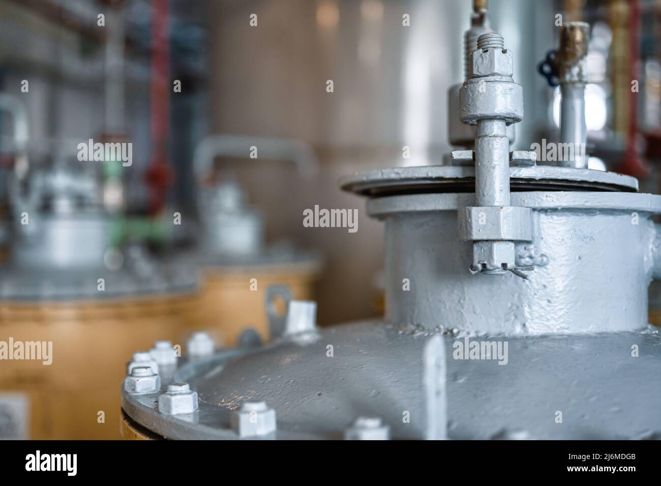 Modern sand and coal filtration columns with red pipelines Stock Photo ...