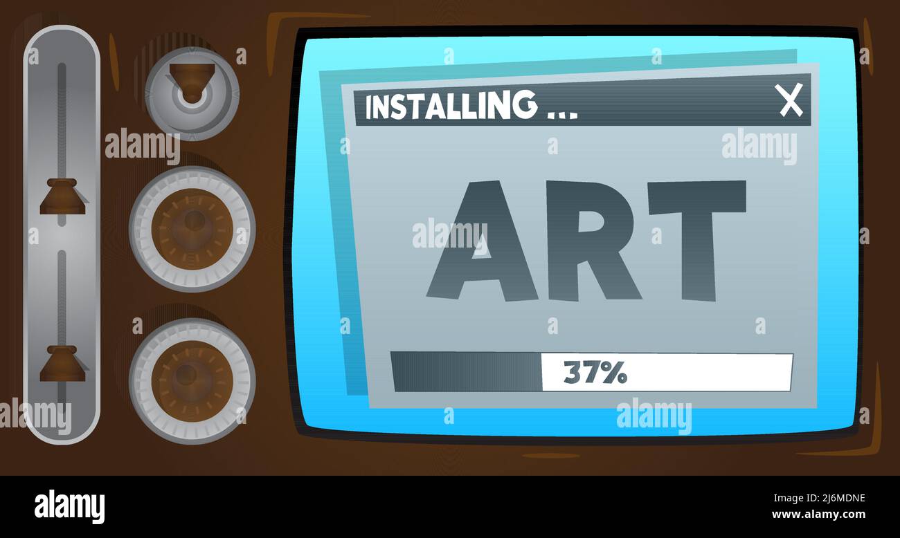 Cartoon Computer With the word Art. Message of a screen displaying an ...