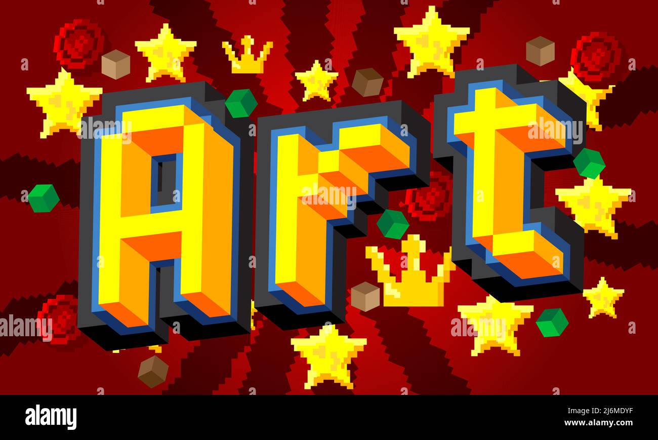 Art. Pixelated word with geometric graphic background. Vector cartoon ...