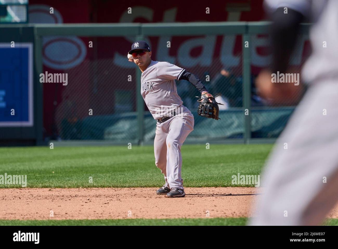 May 1 2022: New York shortstop Isiah Kiner-.Falefa (28) in action during the game with New York ...