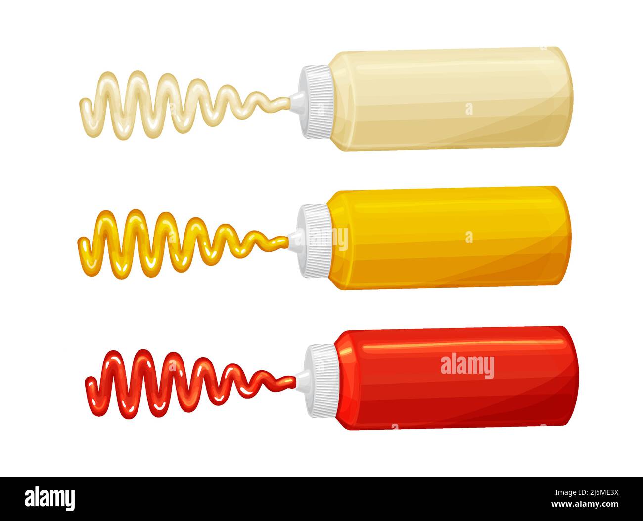 Bottles of mayonnaise,ketchup,mustard sauce with splash stripes ...