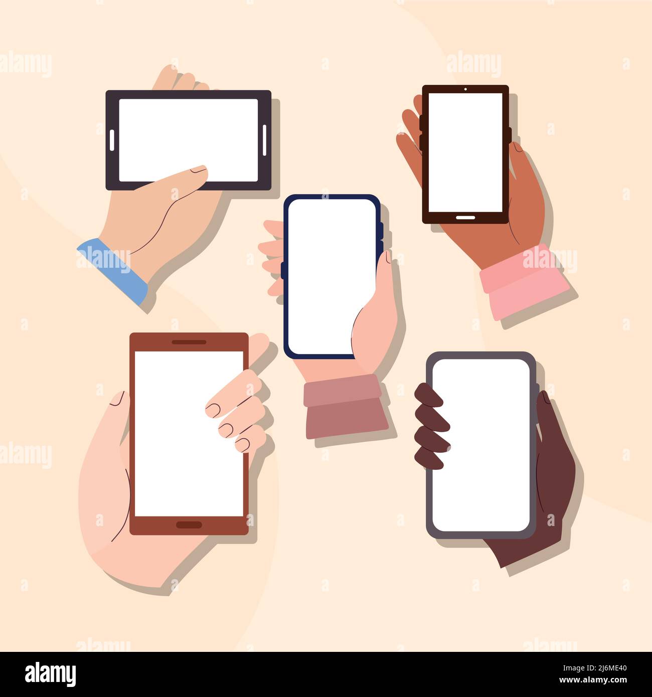 hands with phones Stock Vector Image & Art - Alamy