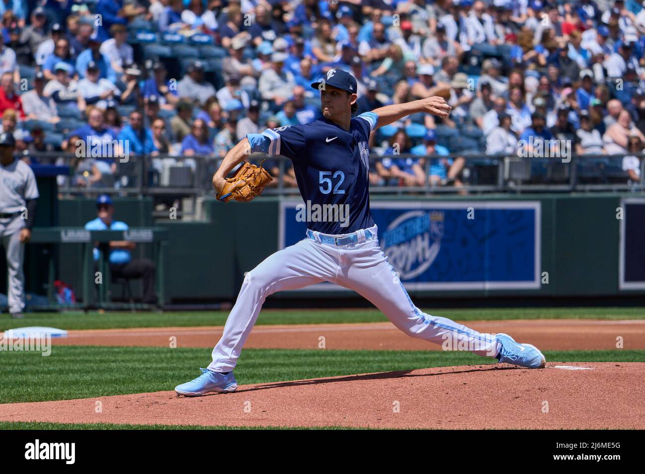 May 1 2022: Kansas pitcher Daniel Lynch (52) throws a pitch during the ...