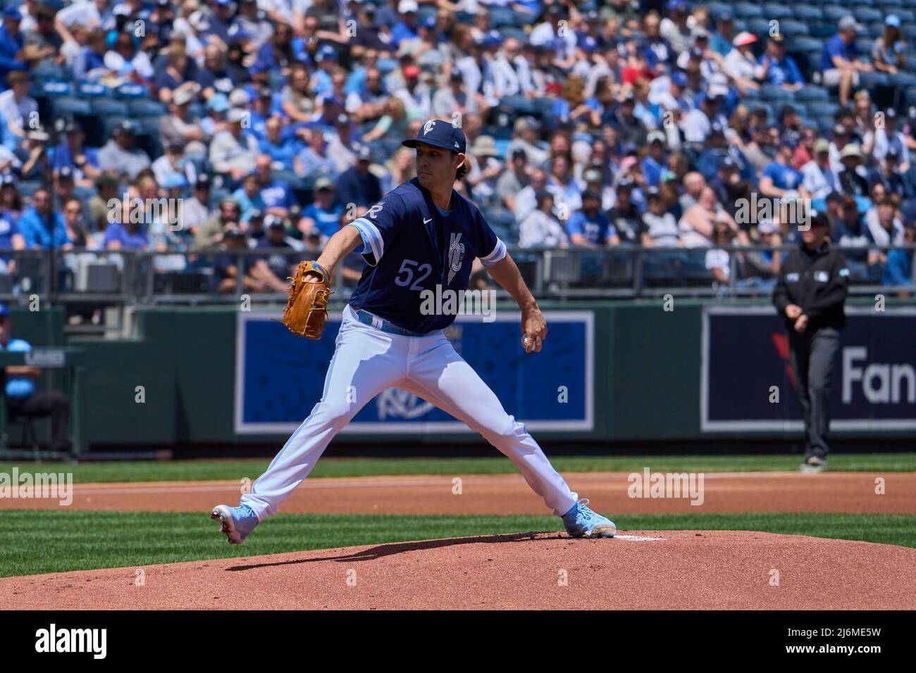 May 1 2022: Kansas pitcher Daniel Lynch (52) throws a pitch during the ...