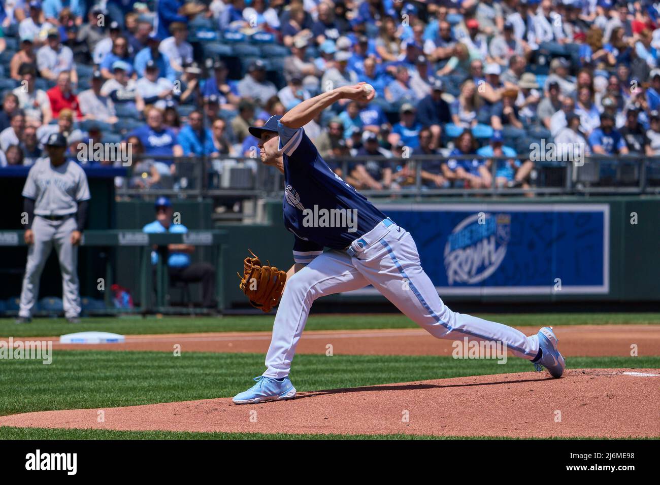 May 1 2022: Kansas pitcher Daniel Lynch (52) throws a pitch during the ...