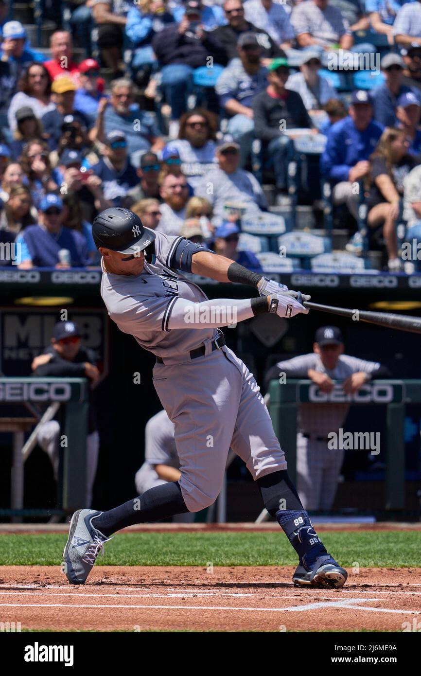 May 1 2022: New York right fielder Aaron Judge (99) hits the first of ...