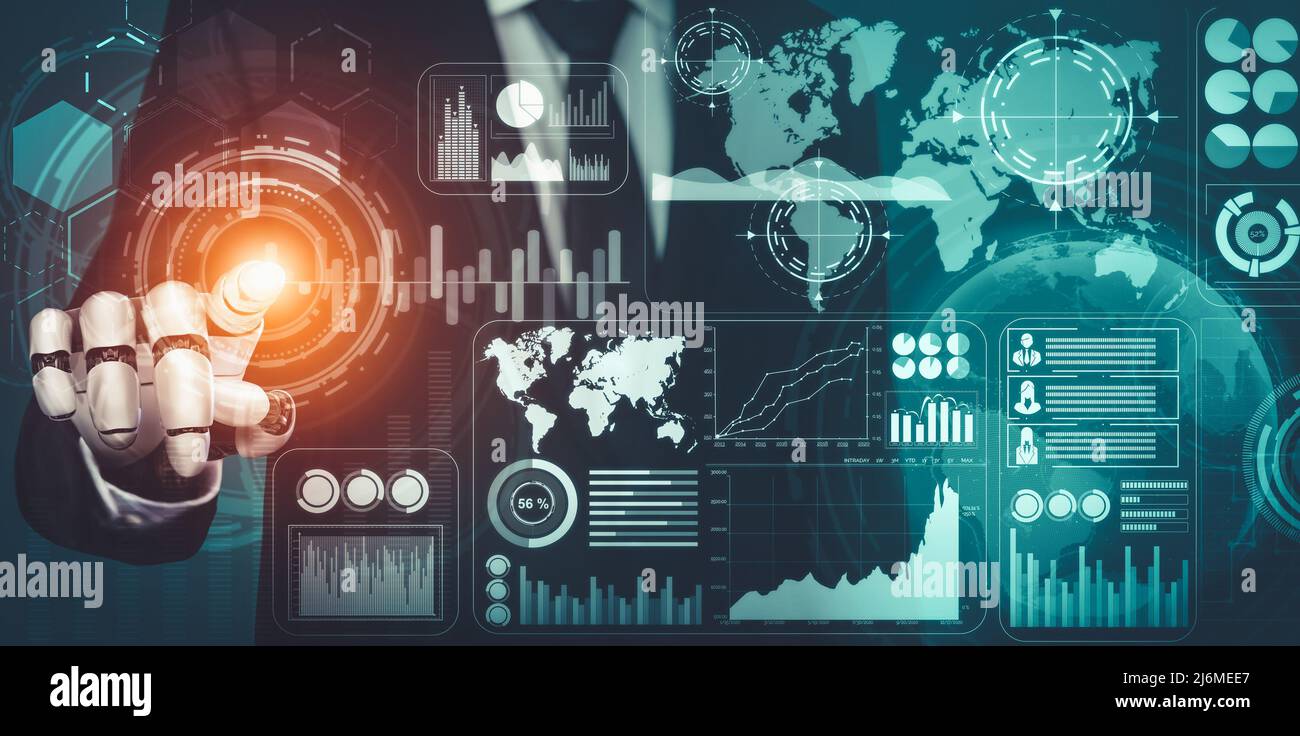 3D rendering futuristic droid robot technology development, artificial ...