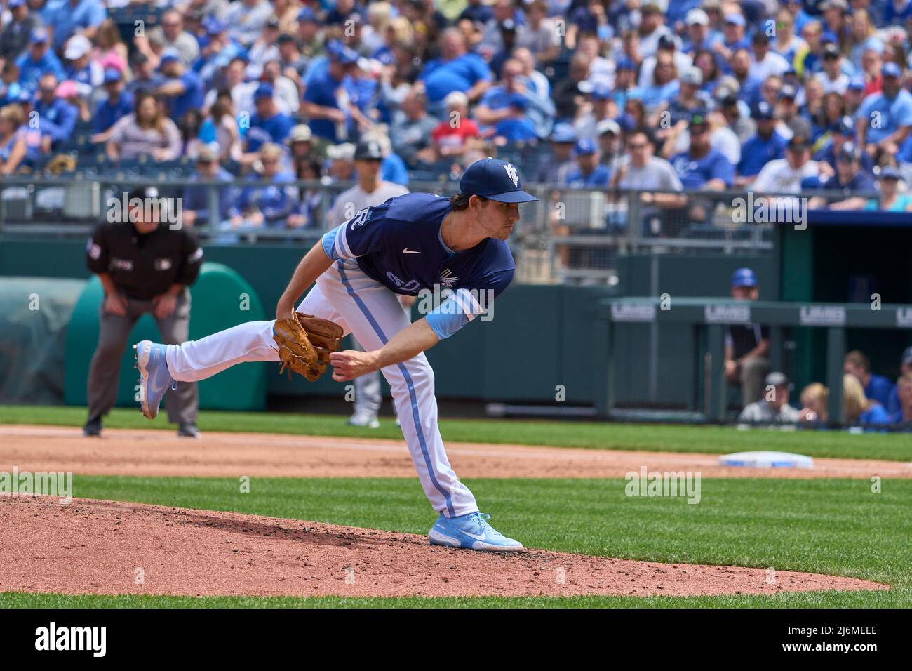 May 1 2022: Kansas pitcher Daniel Lynch (52) throws a pitch during the ...