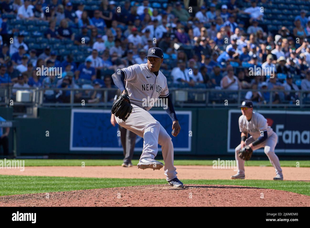 May 1 2022: New York pitcher Aroldis Chapman (54) throws a pitch during ...