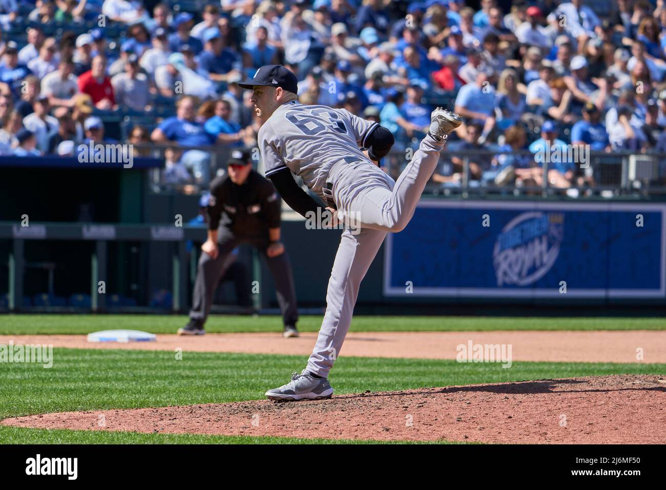 May 1 2022: New York pitcher Lucas Luetge (63) throws a pitch during ...