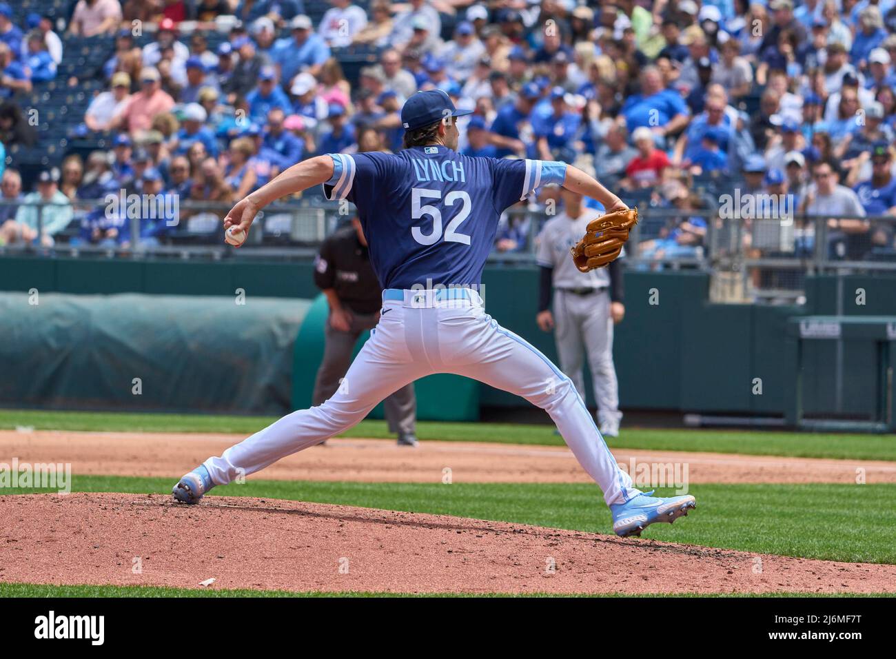 May 1 2022: Kansas pitcher Daniel Lynch (52) throws a pitch during the ...