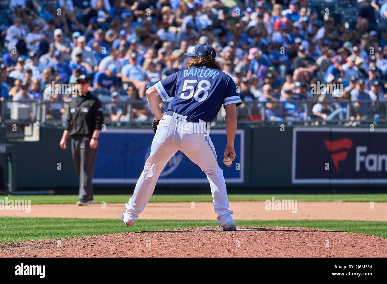 May 1 2022: Kansas pitcher Scott Barlow (58) throws a pitch during the ...