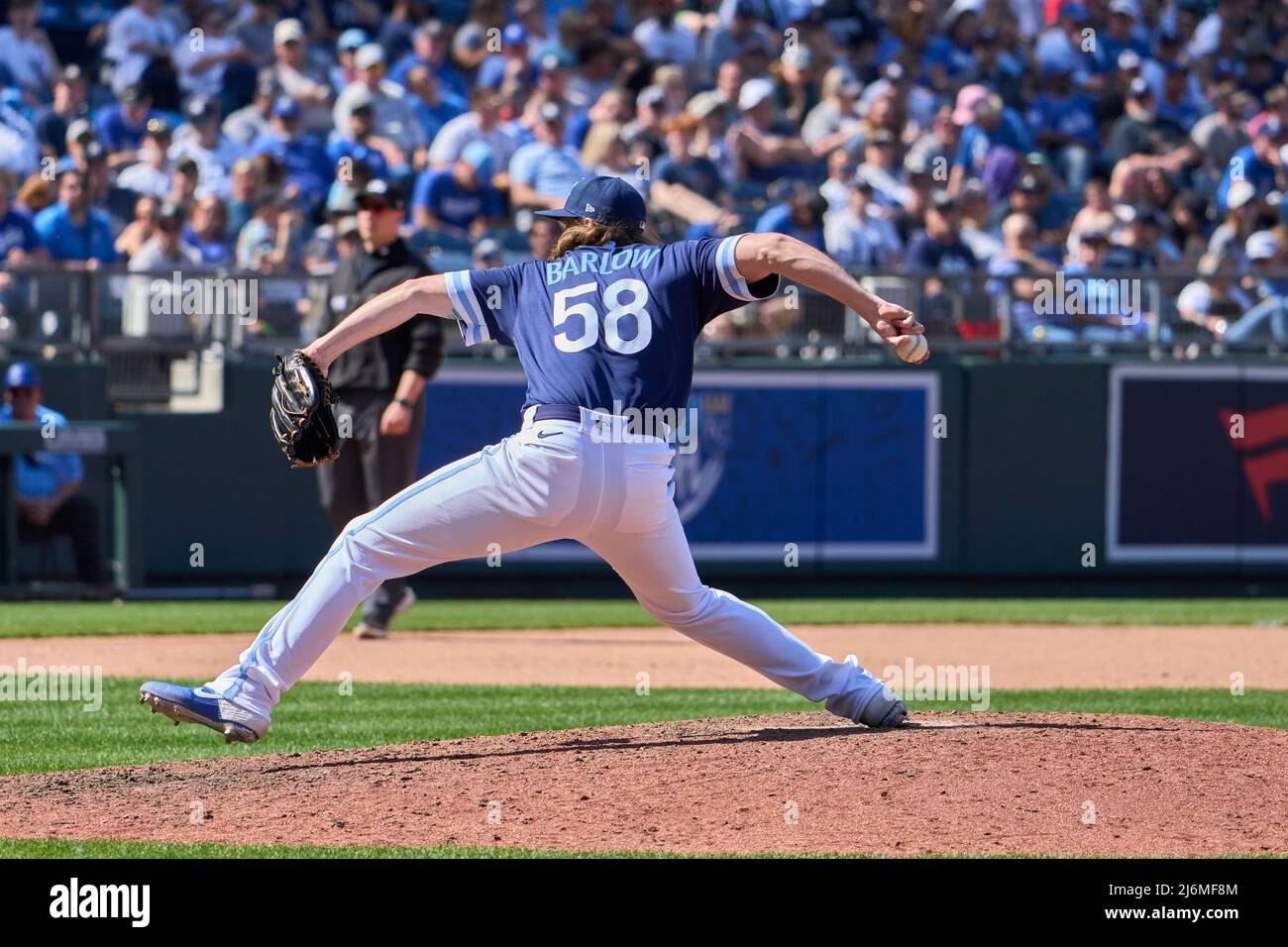 May 1 2022: Kansas pitcher Scott Barlow (58) throws a pitch during the ...