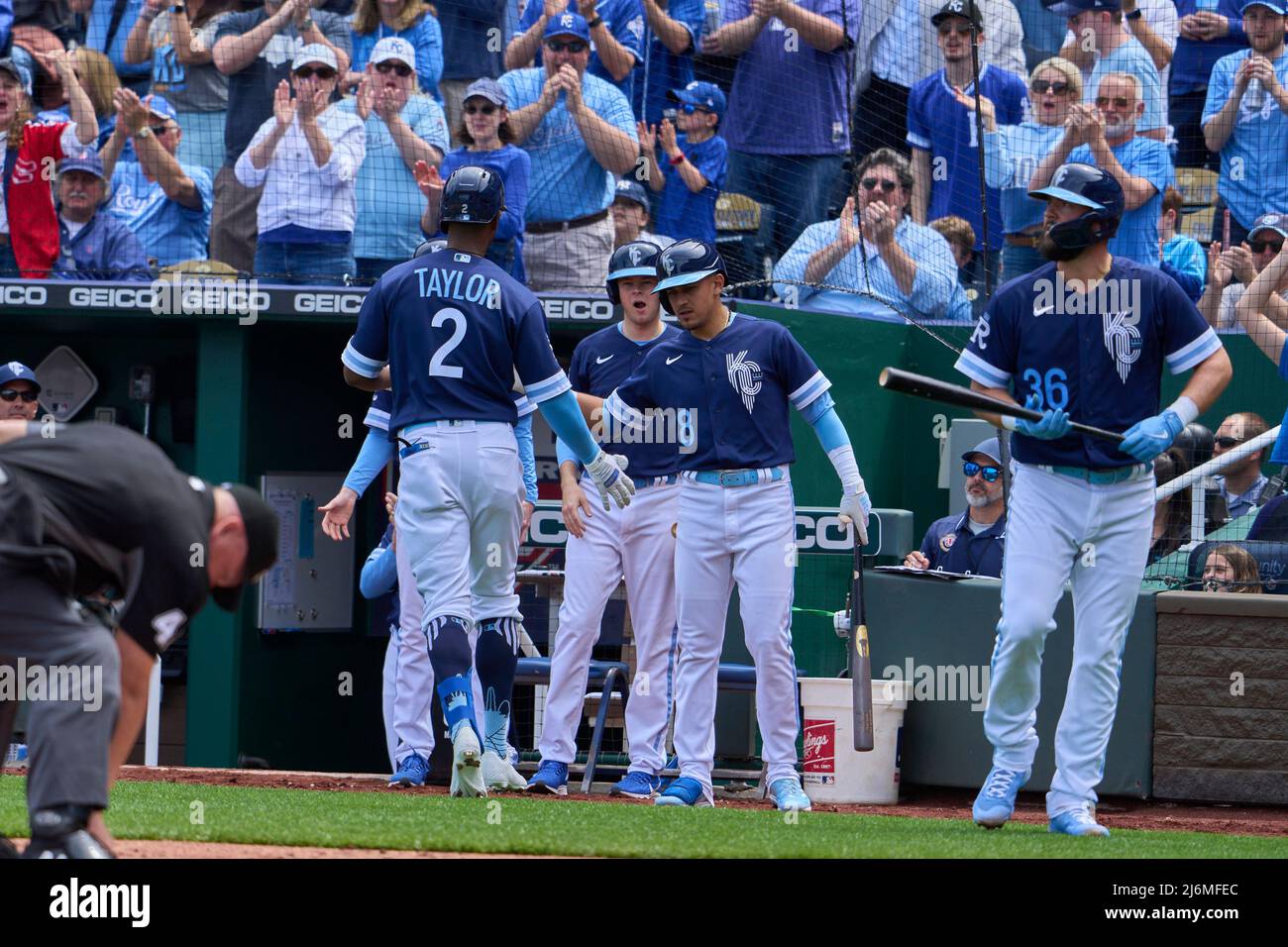 May 1 2022: Kansas City center fielder Michael A. Taylor (2) hits a ...