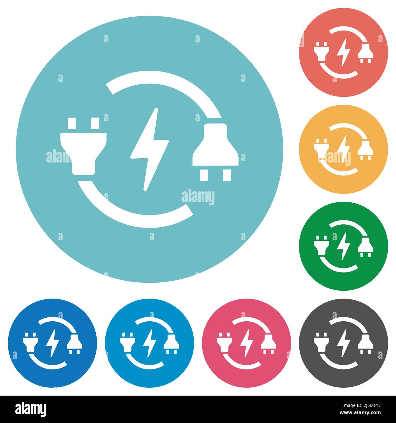 Electrical circuit with plug and cord flat white icons on round color ...