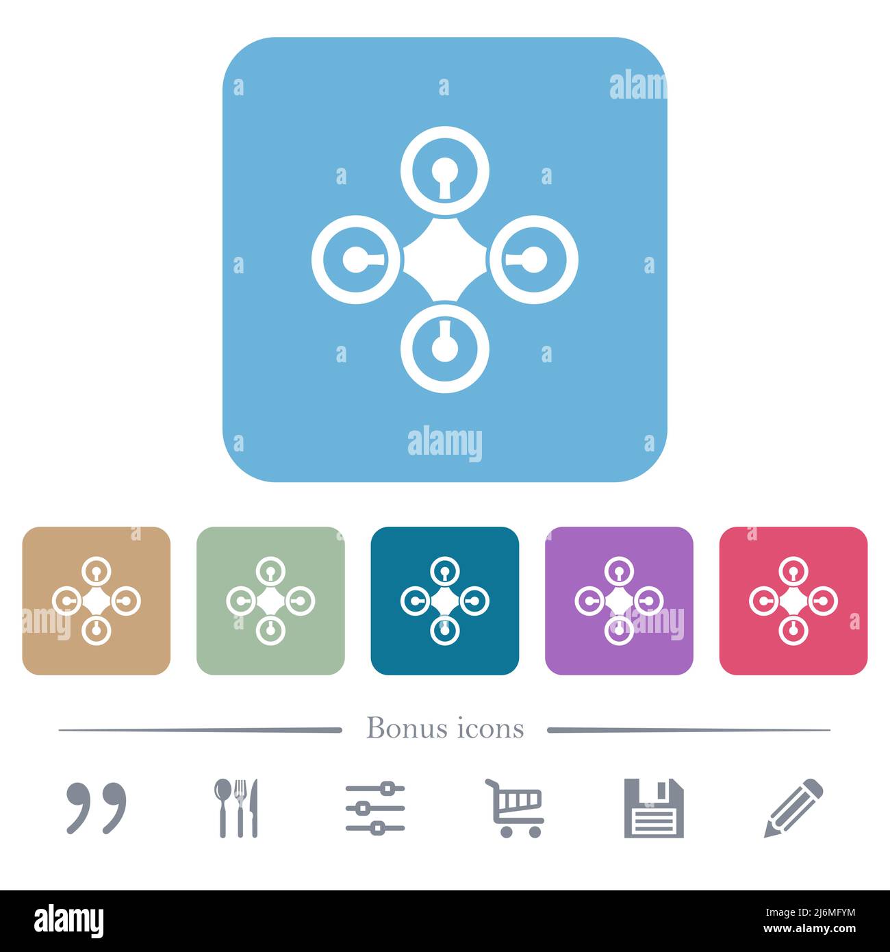 Drone top view solid white flat icons on color rounded square ...