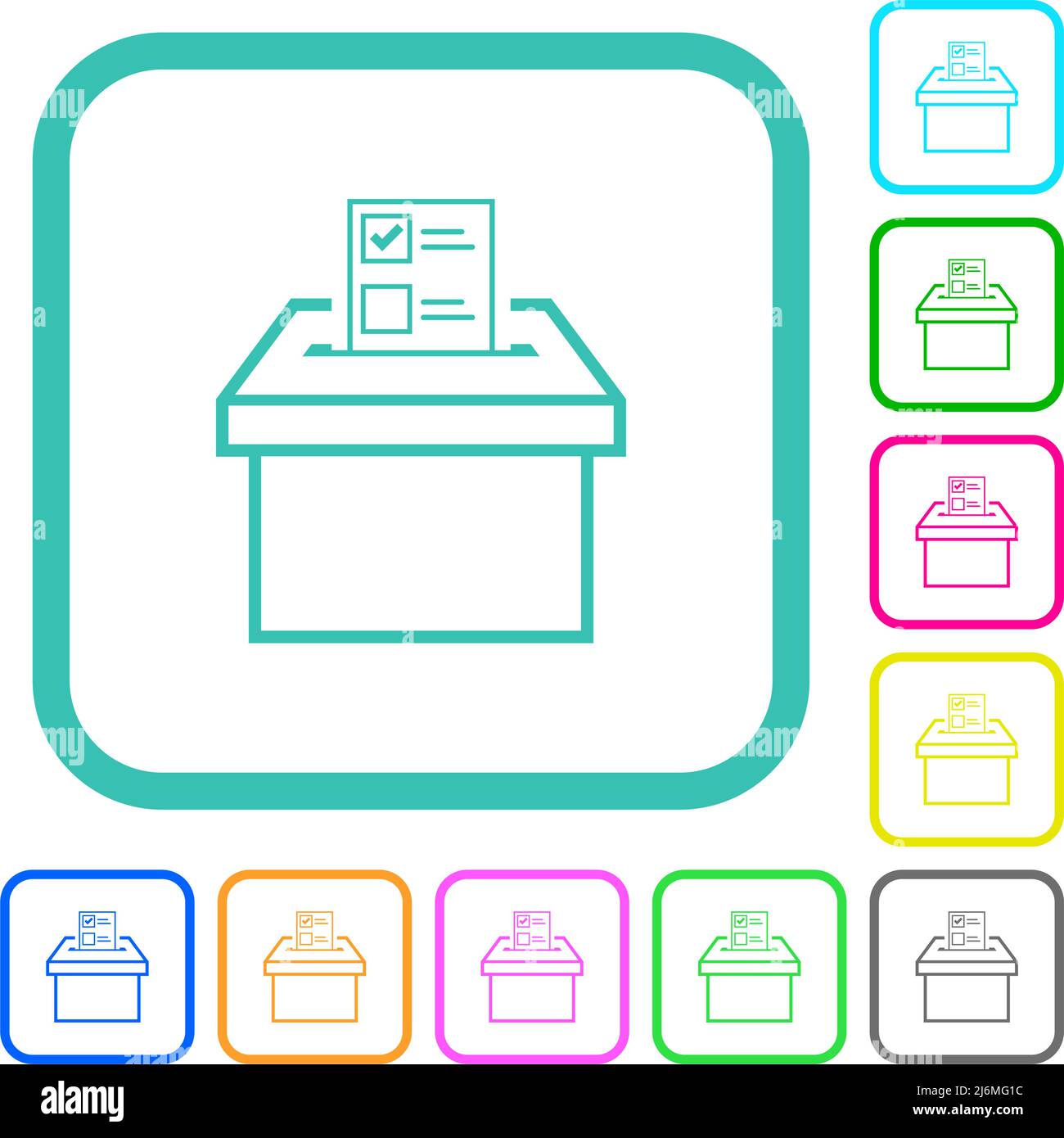 Voting paper and ballot box outline vivid colored flat icons in curved ...