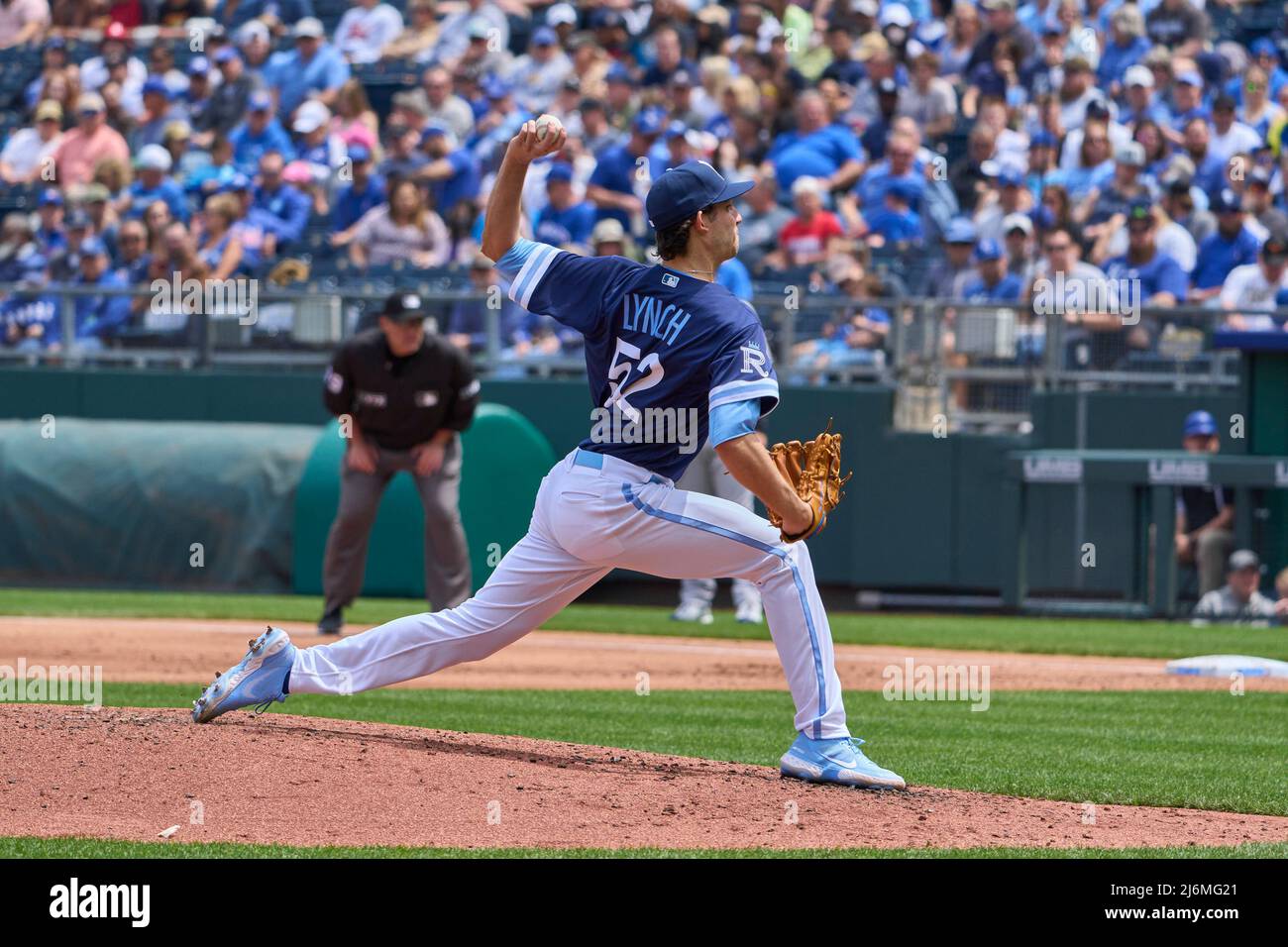 May 1 2022: Kansas pitcher Daniel Lynch (52) throws a pitch during the ...