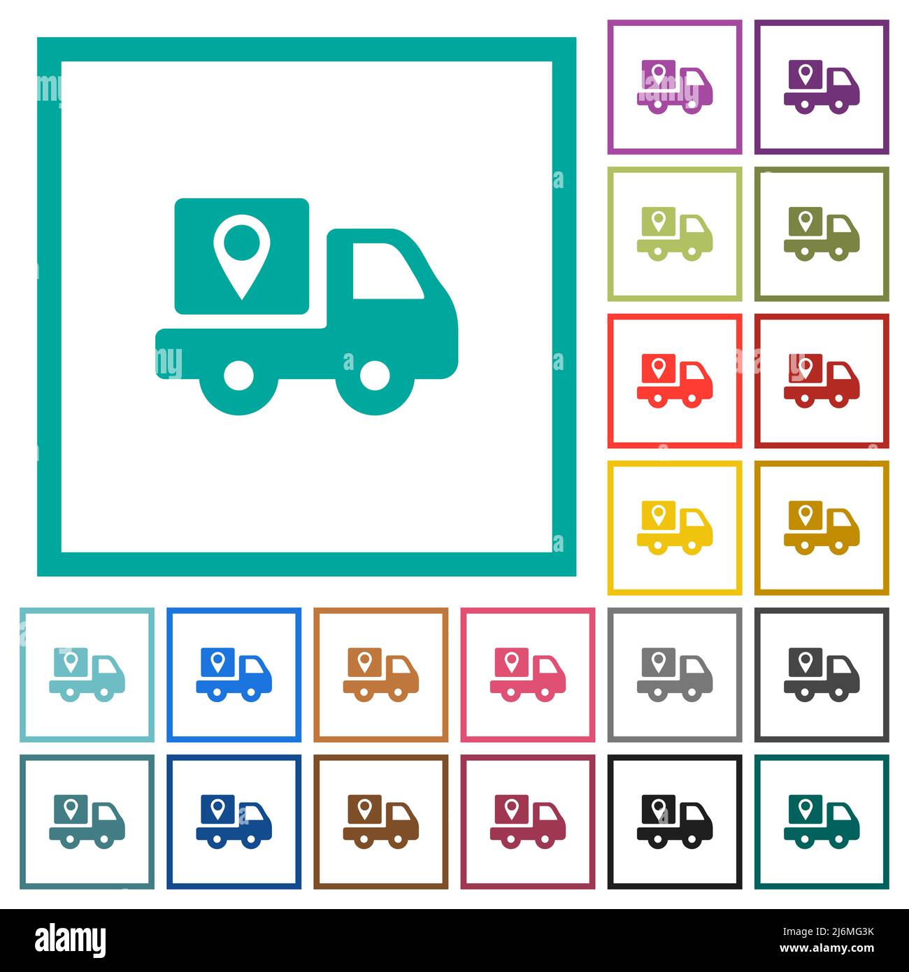 Package delivery tracking solid flat color icons with quadrant frames ...