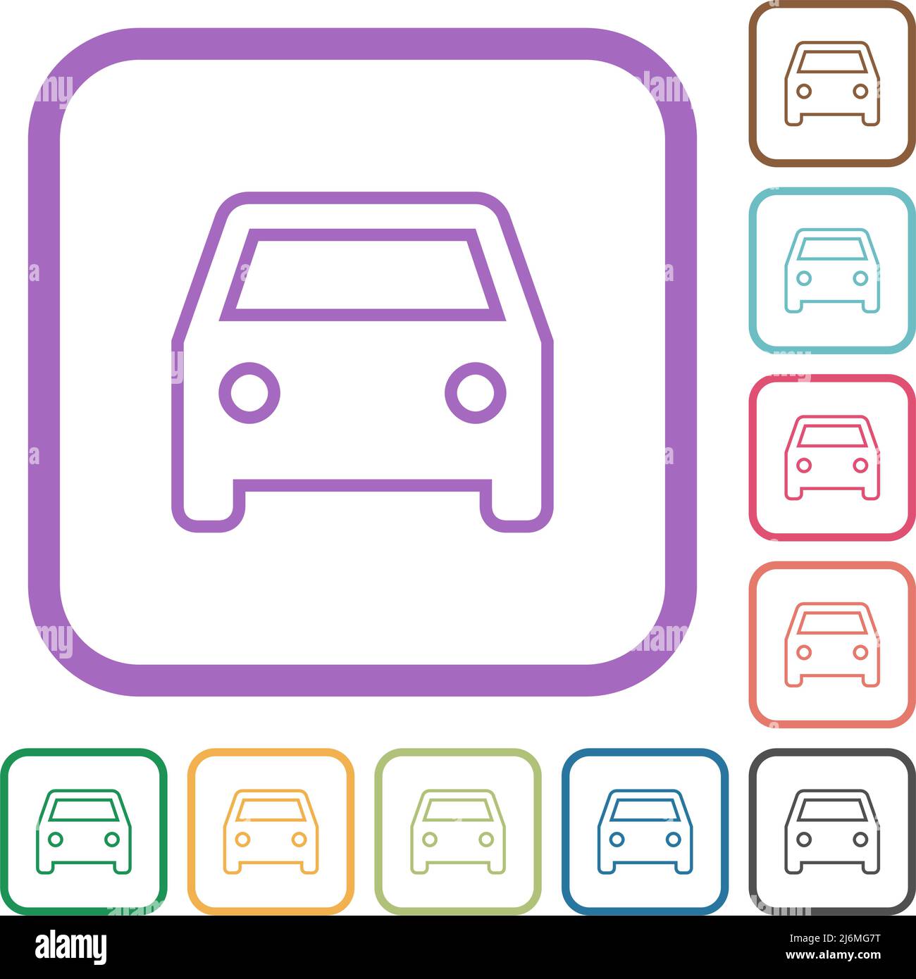 Single old car front view outline simple icons in color rounded square ...