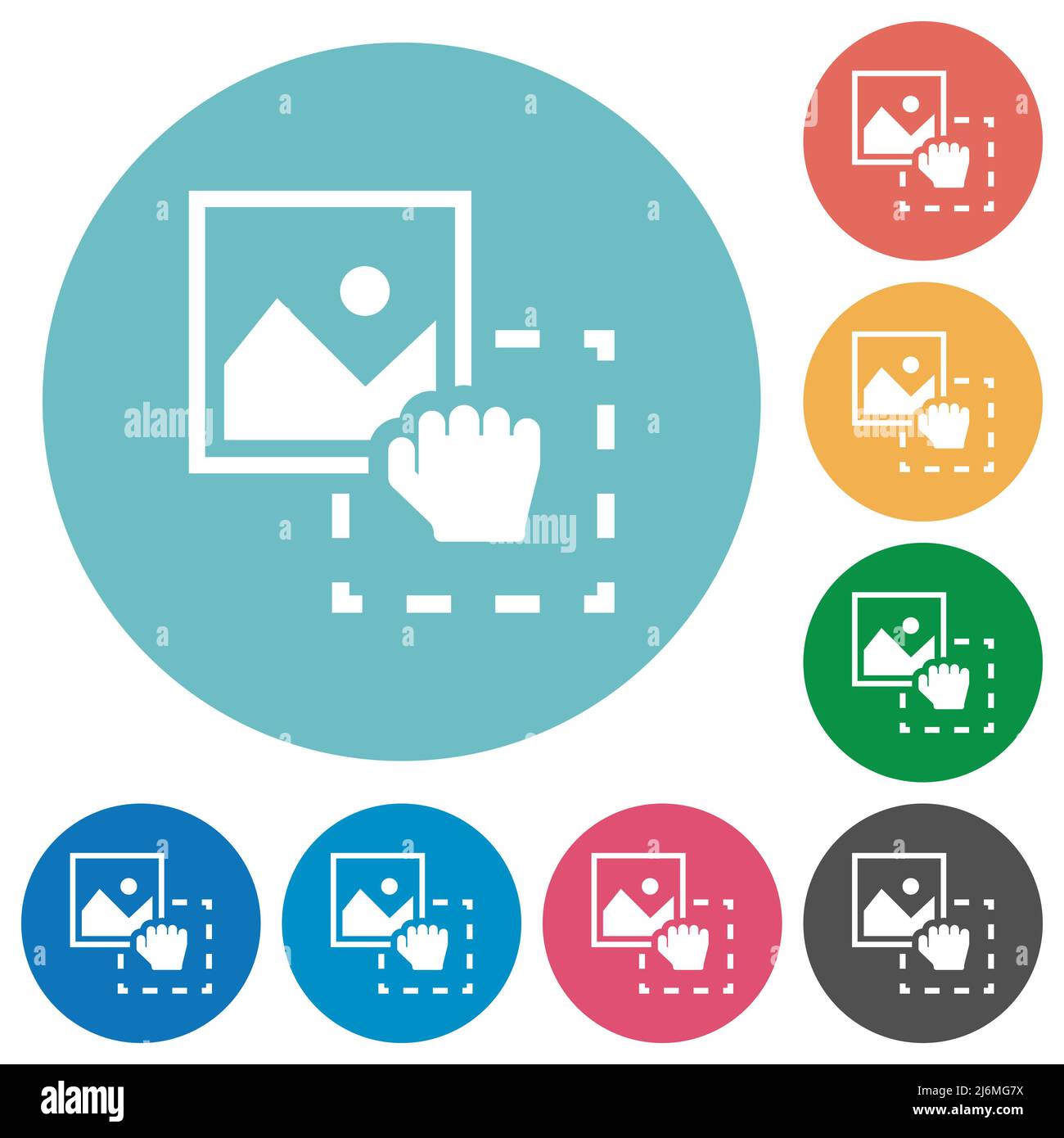 Grab image to upload flat white icons on round color backgrounds Stock ...