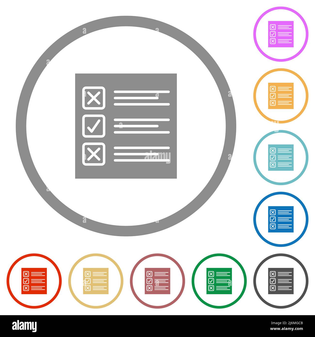 Questionnaire paper solid flat color icons in round outlines on white ...