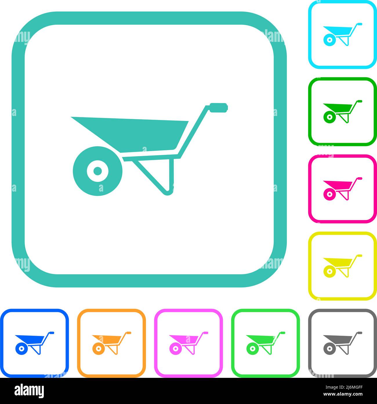 Wheelbarrow vivid colored flat icons in curved borders on white ...
