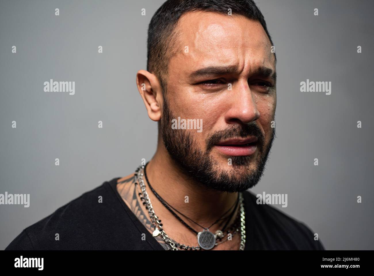 Emotional cry upset guy. Pensive man feeling stress. Lonely frustration ...