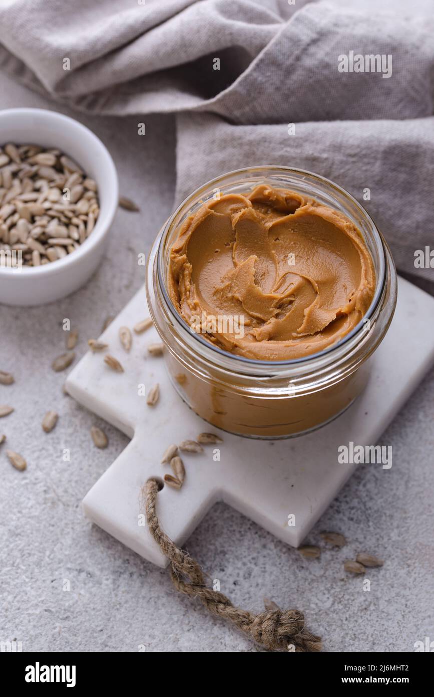 Sunflower butter or sunbutter. Hypoallergenic spread Stock Photo - Alamy