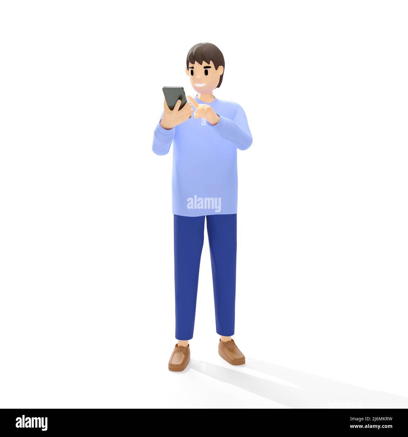 3D man standing using mobile phone on white background, 3D Rendering ...