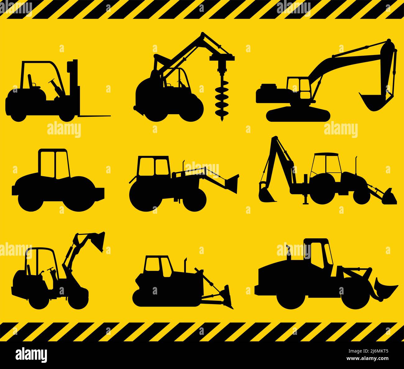 Silhouette illustration of heavy equipment and machinery Stock Vector ...