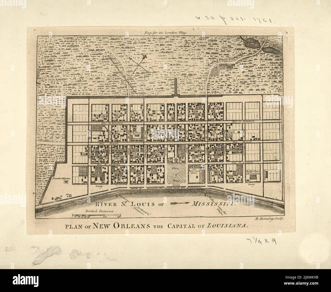 Plan of New Orleans the capital of Louisiana. Oriented with north to ...