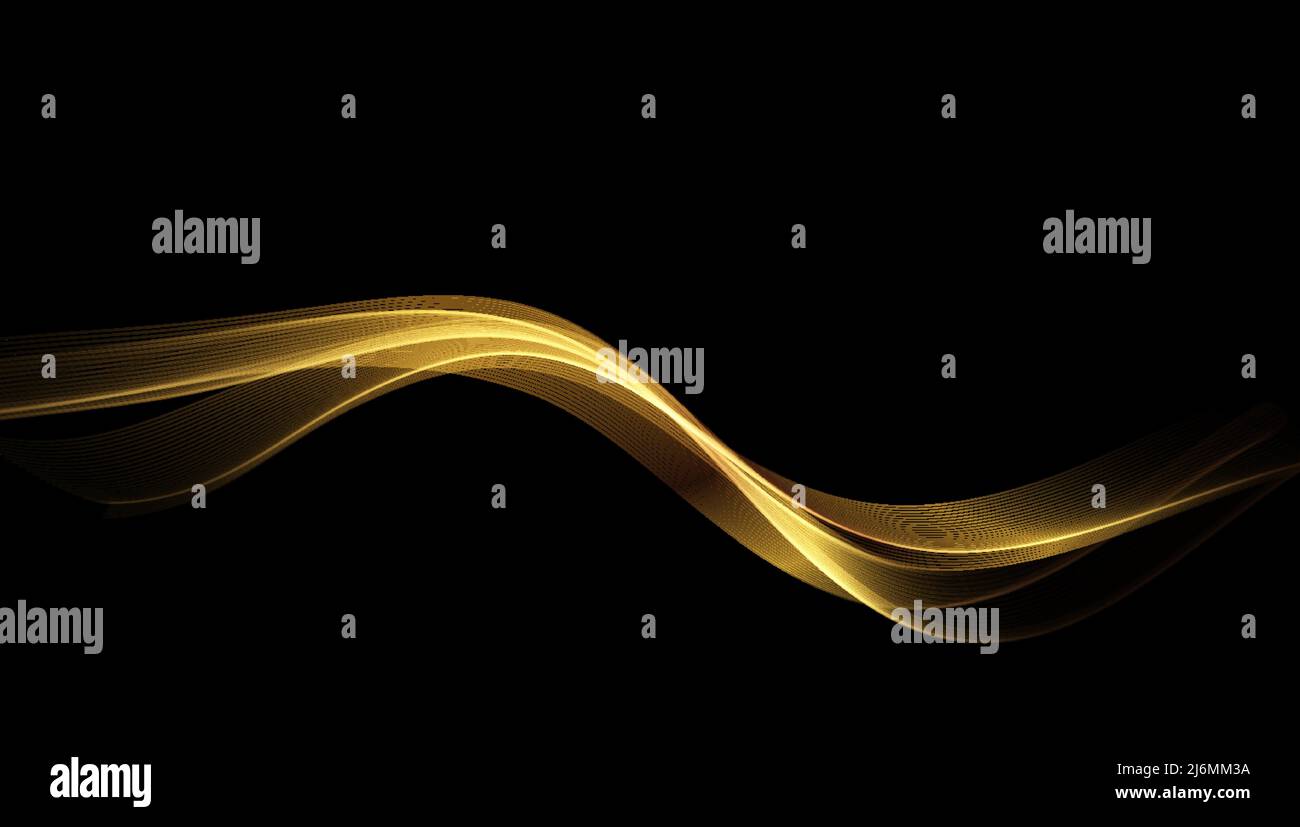 Abstract Gold Waves. Shiny golden moving lines design element on dark ...