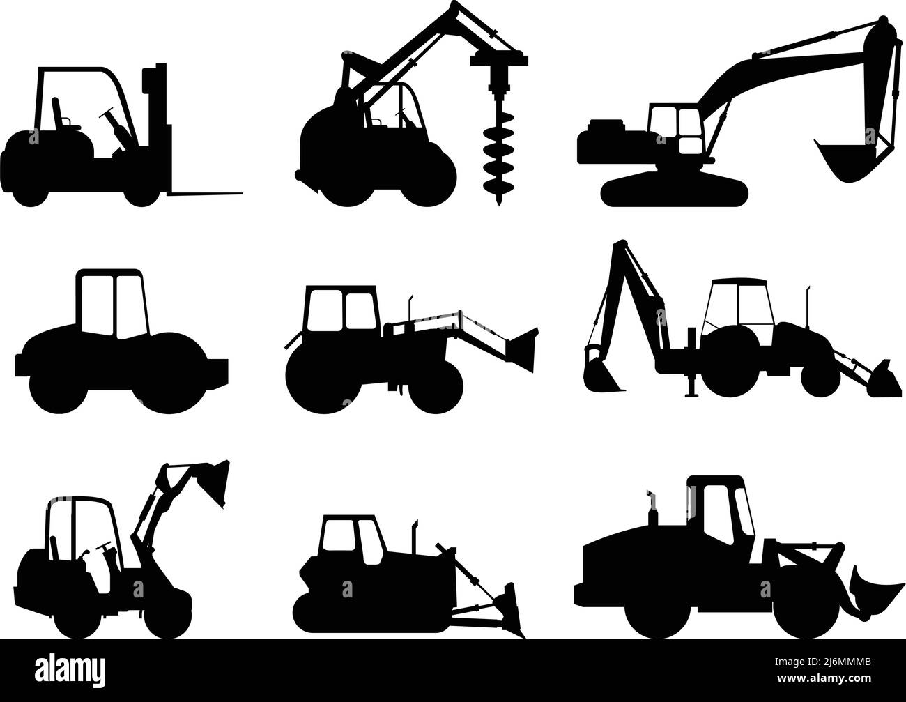 Silhouette illustration of heavy equipment and machinery Stock Vector ...