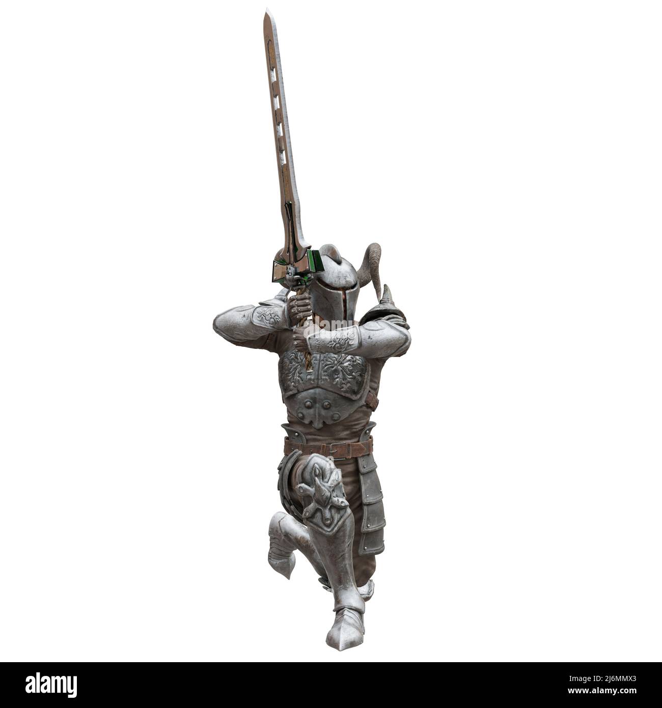 3D illustration medieval knight in armor isolated white background ...
