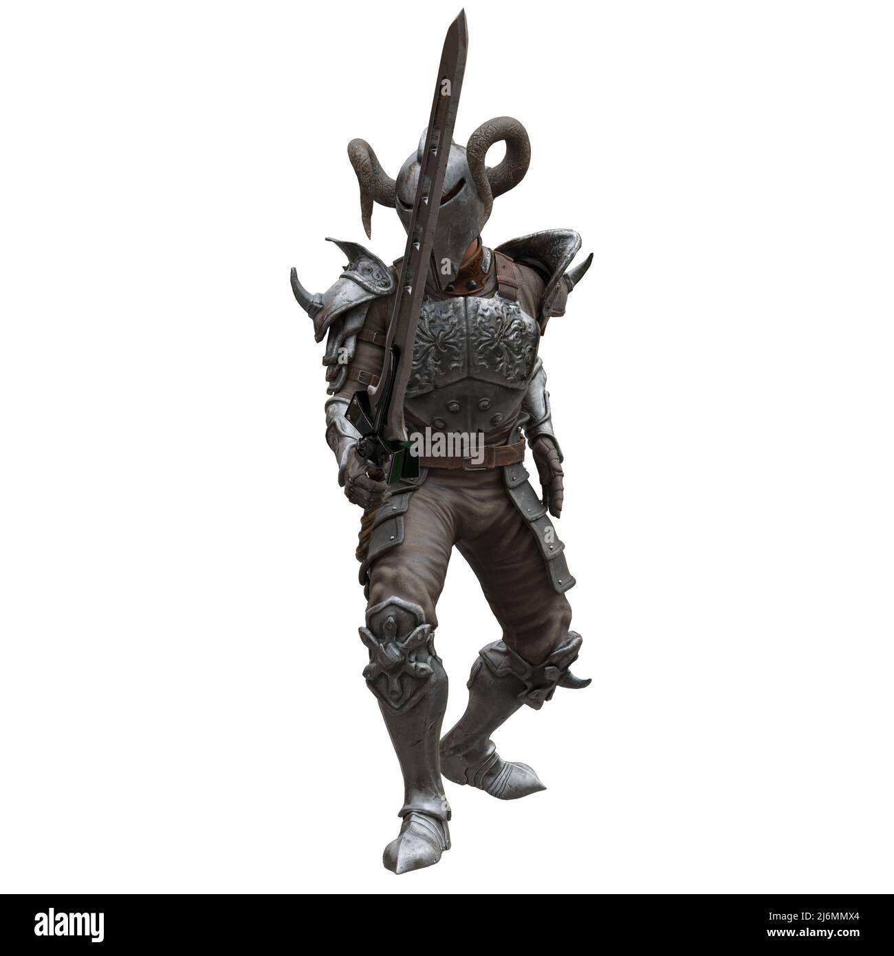 3D illustration medieval knight in armor isolated white background ...