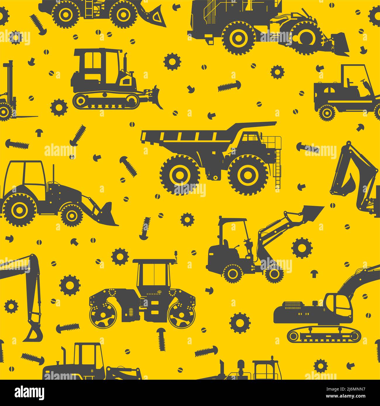 Seamless pattern with silhouette of heavy equipment and machinery Stock ...