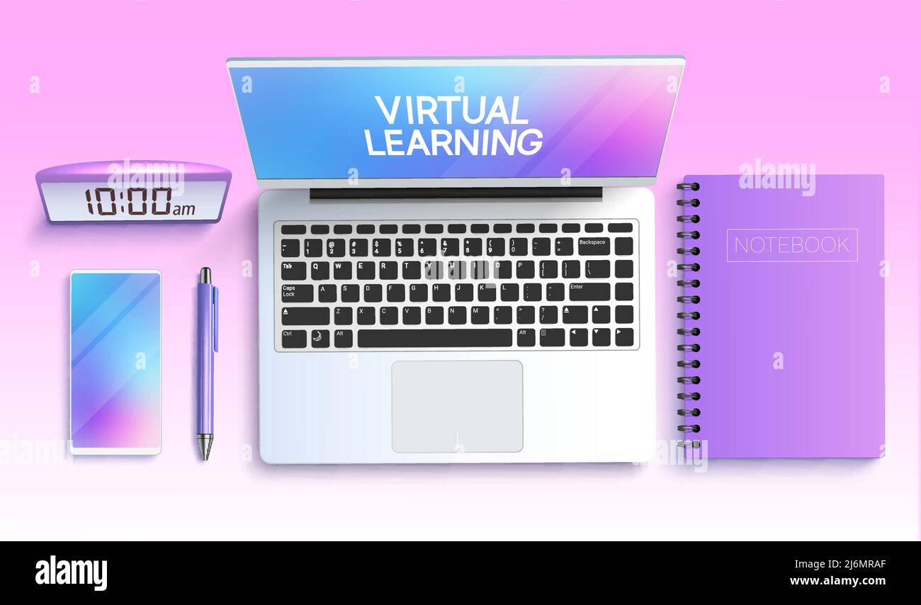 Distance learning vector concept design. Virtual learning text with ...