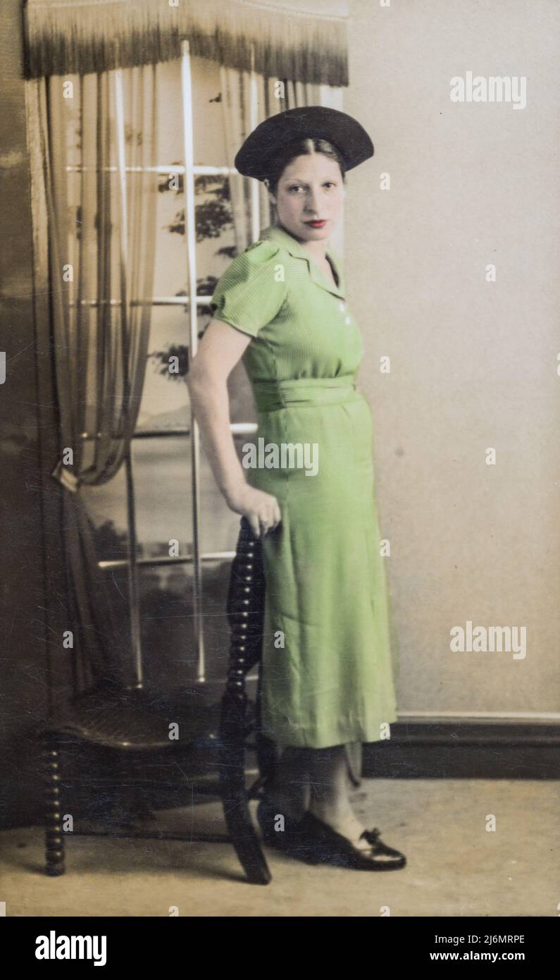 Archival hand-coloured studio portrait photograph of a young Jewish ...