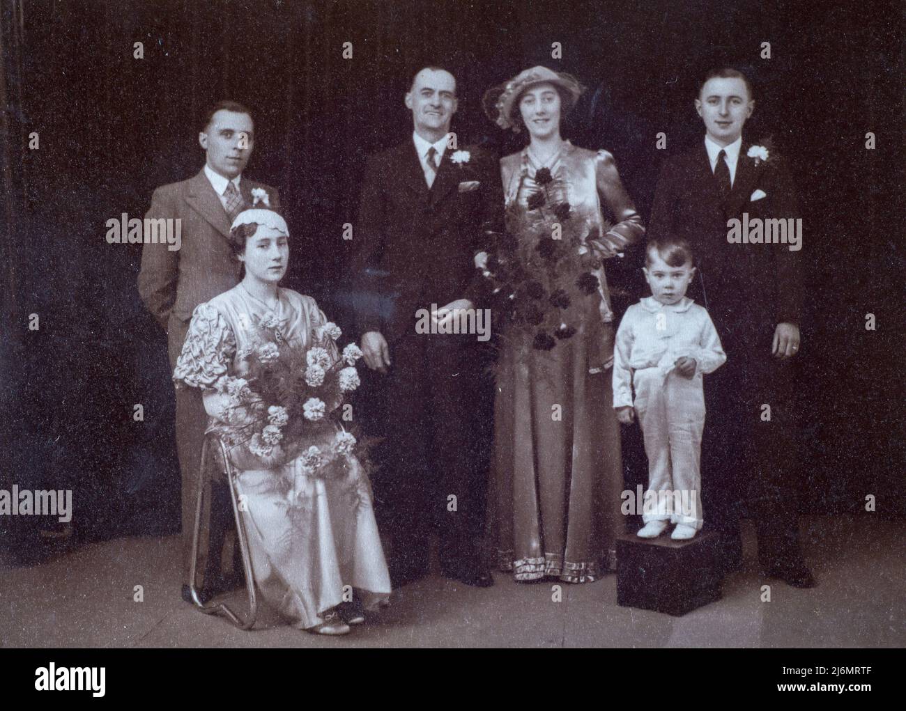 Archival sepia photograph of a wedding group, circa 1935, England Stock ...