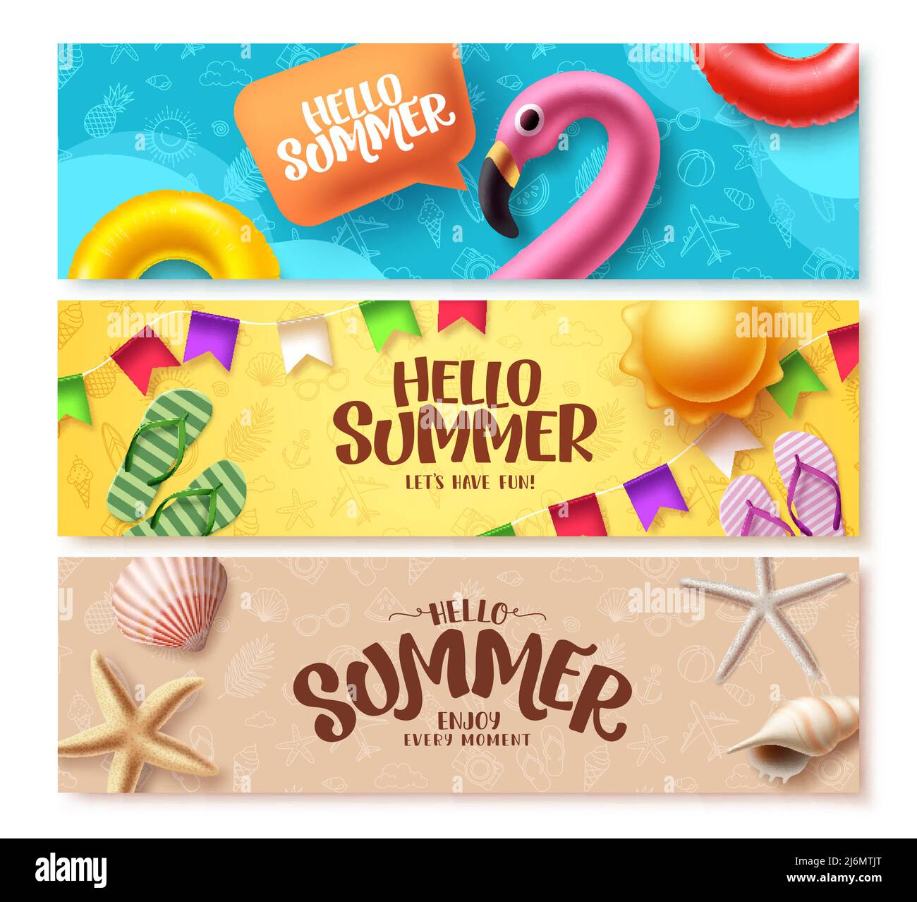 Summer vector banner set design. Hello summer greeting text for holiday ...