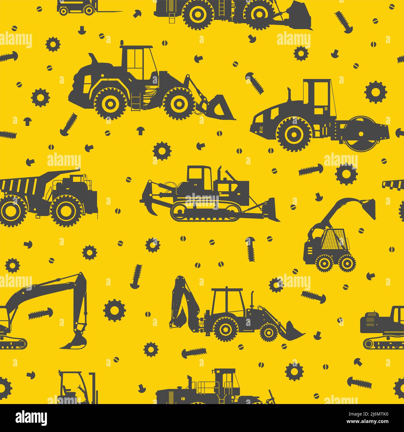 Seamless pattern with silhouette of heavy equipment and machinery Stock ...