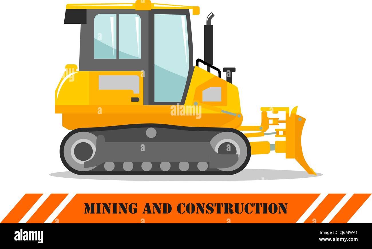Detailed illustration of dozer. Bulldozer. Heavy mining machine ...