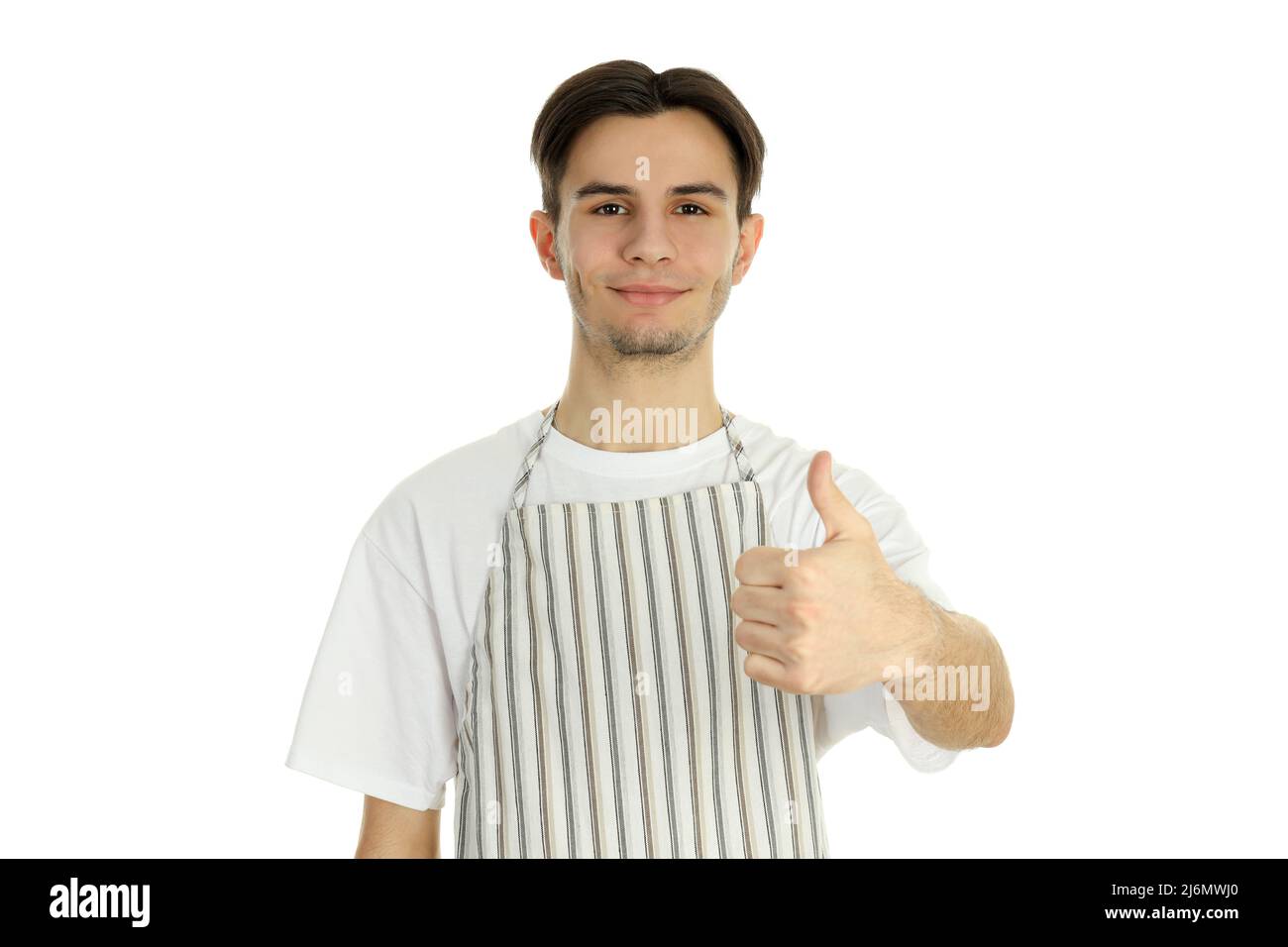 Concept of cooking, young man chef isolated on white background Stock ...