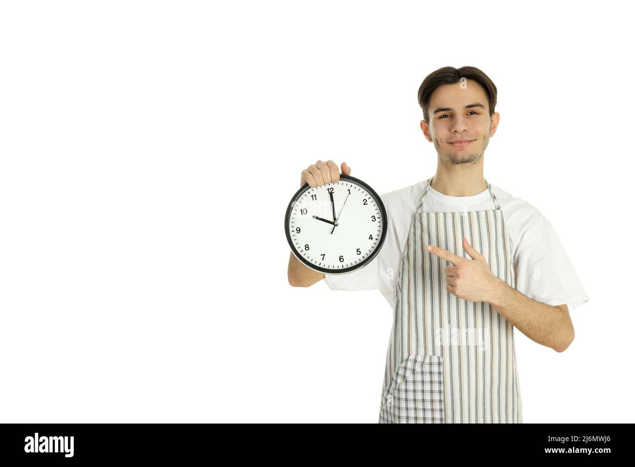 Concept of cooking, young man chef isolated on white background Stock ...