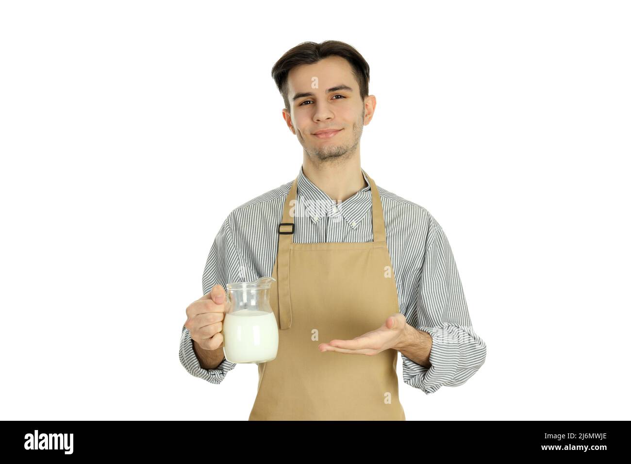 Concept of cooking, young man chef isolated on white background Stock ...