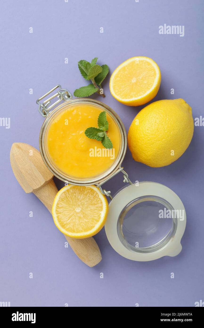 Concept of tasty food, lemon curd, top view Stock Photo - Alamy