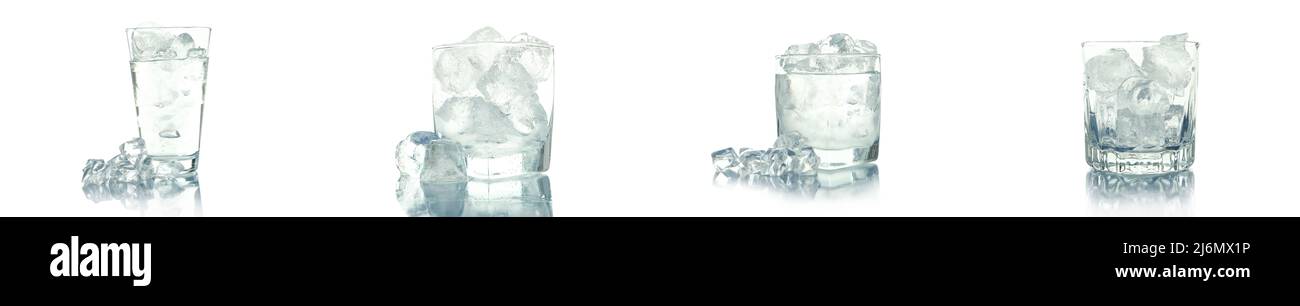 Set of glasses with ice isolated on white background Stock Photo - Alamy