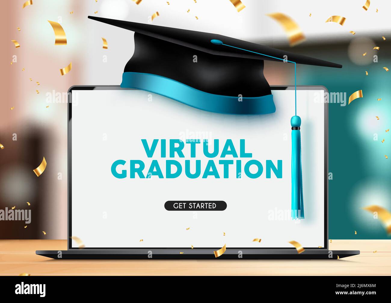 Online graduation vector concept design. Virtual graduation text in ...