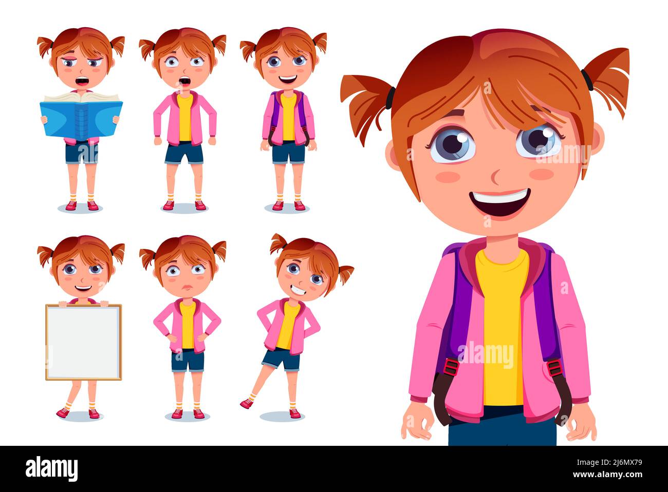 School girls vector character set. Student female characters in holding ...